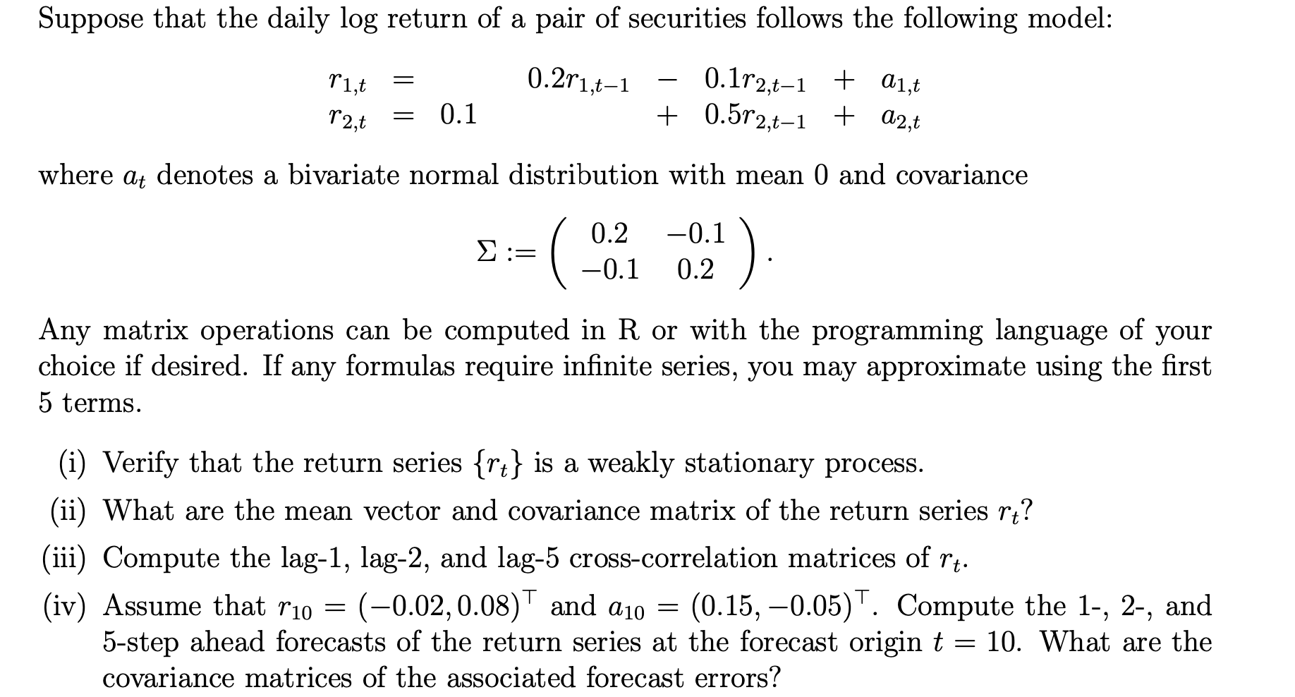 Suppose that the daily log return of a pair of | Chegg.com