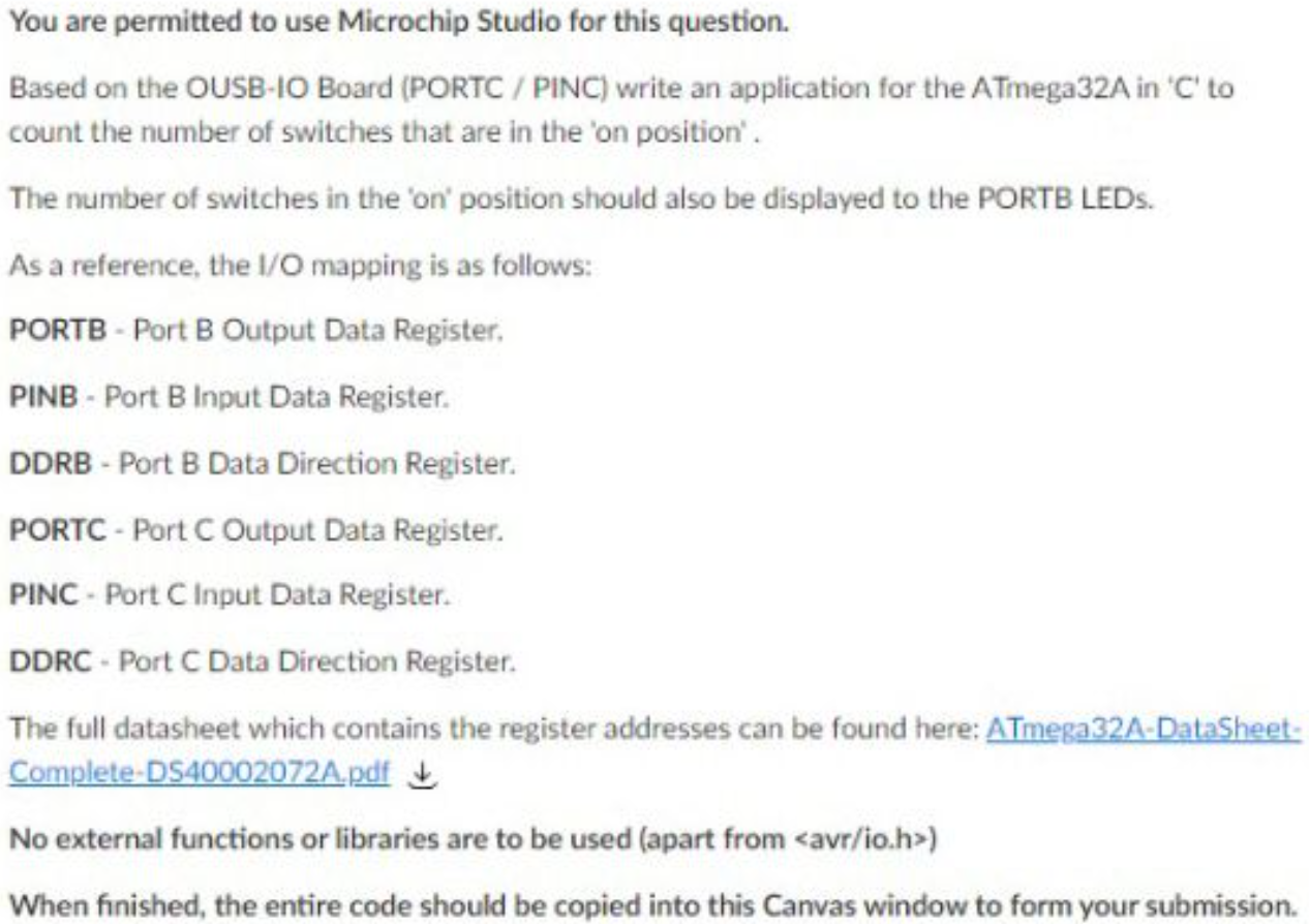 Solved You are permitted to use Microchip Studio for this | Chegg.com