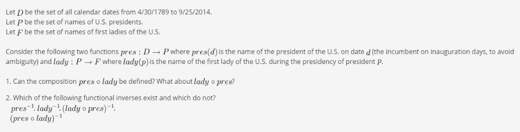 Solved Let D be the set of all calendar dates from 4/30/1789 | Chegg.com