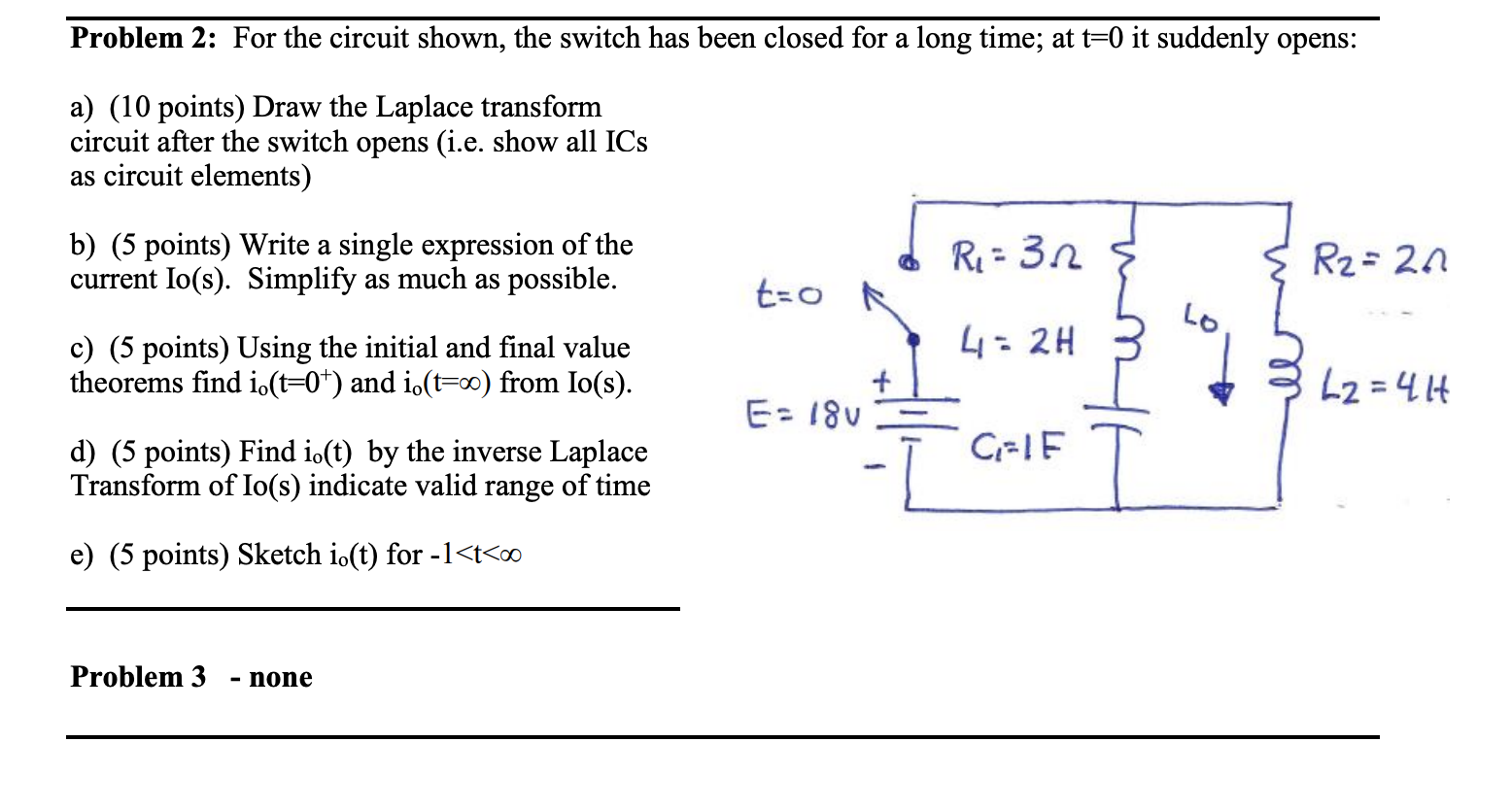 Solved a) (10 points) Draw the Laplace transform circuit | Chegg.com