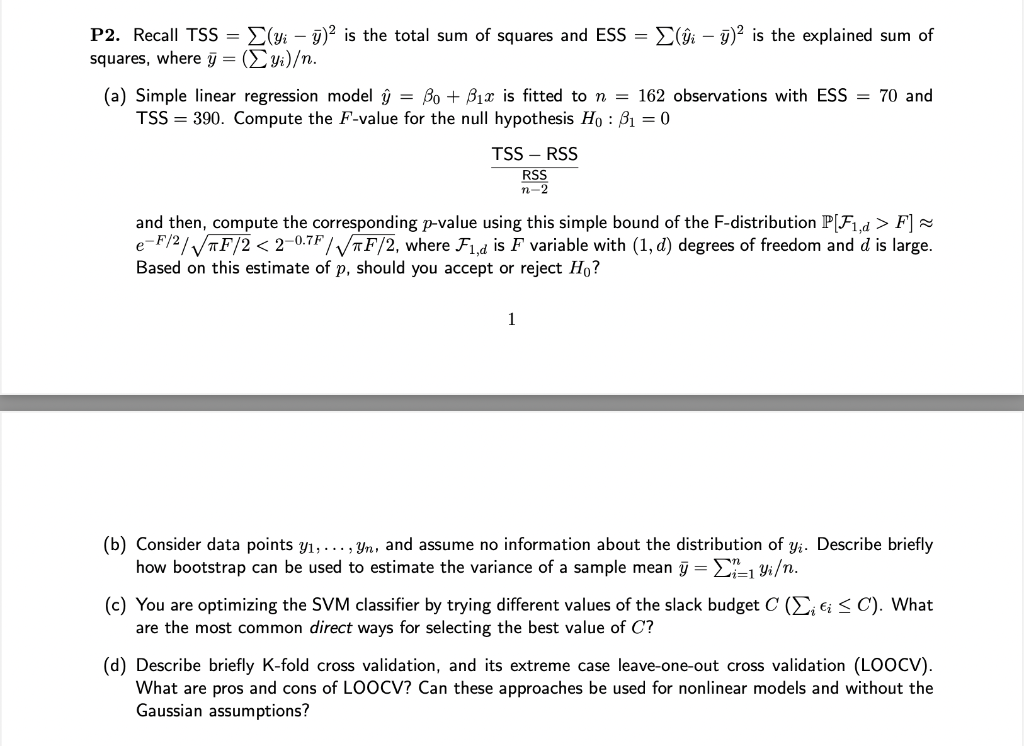 2. Recall TSS =∑(yi−yˉ)2 is the total sum of squares | Chegg.com