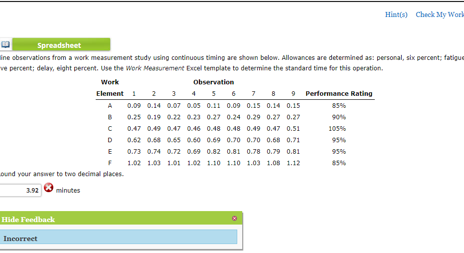 Solved Nine observations from a work measurement | Chegg.com Solved Nine observations from a work measurement | Chegg.com