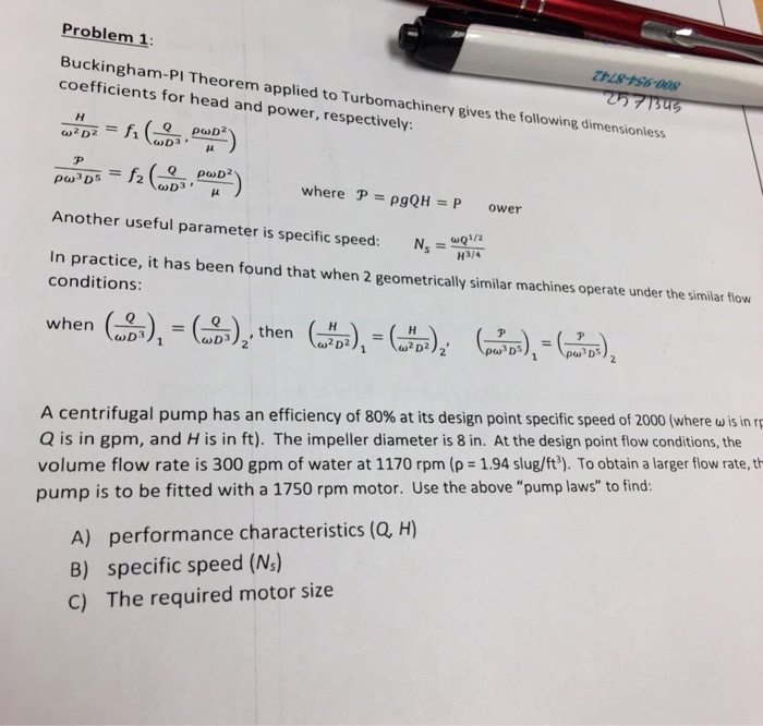 Solved Buckingham-PI Theorem applied to Turbomachinery gives | Chegg.com