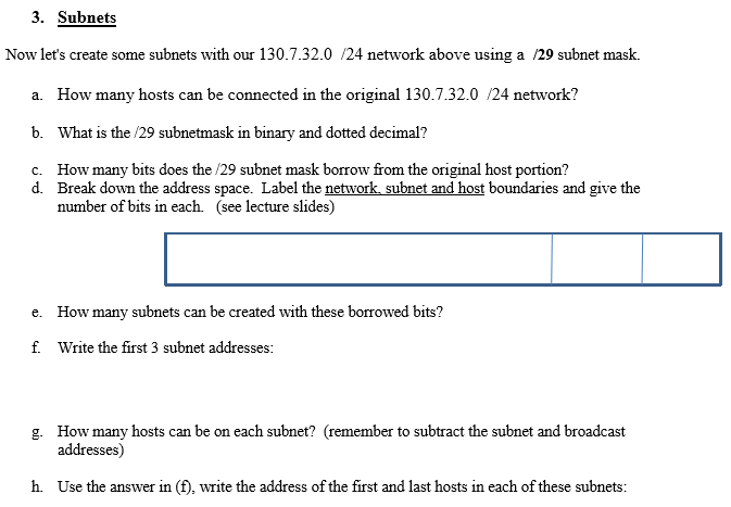 Solved Subnets: Now let's create some subnets with our | Chegg.com