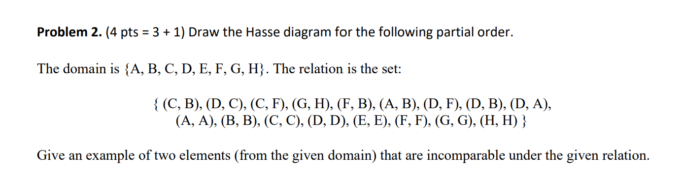 Solved Problem 2. (4 pts =3+1 ) Draw the Hasse diagram for | Chegg.com