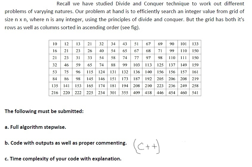 Solved Recall we have studied Divide and Conquer technique | Chegg.com