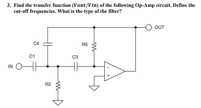 Solved Find the transfer function (𝑽𝒐𝒖𝒕/𝑽𝒊𝒏) of the | Chegg.com