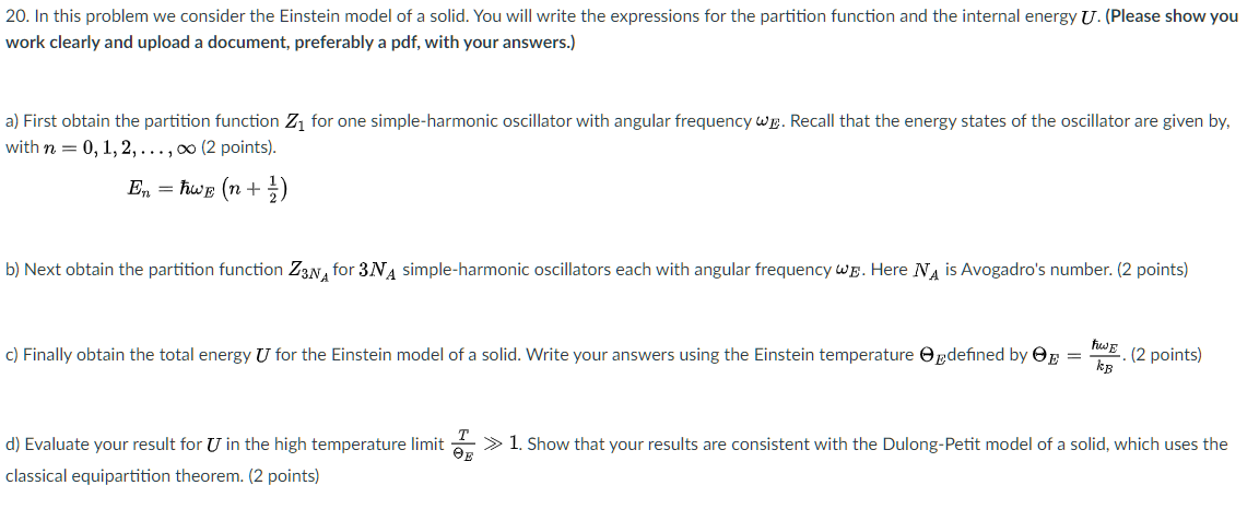 Solved 20. In this problem we consider the Einstein model of | Chegg.com