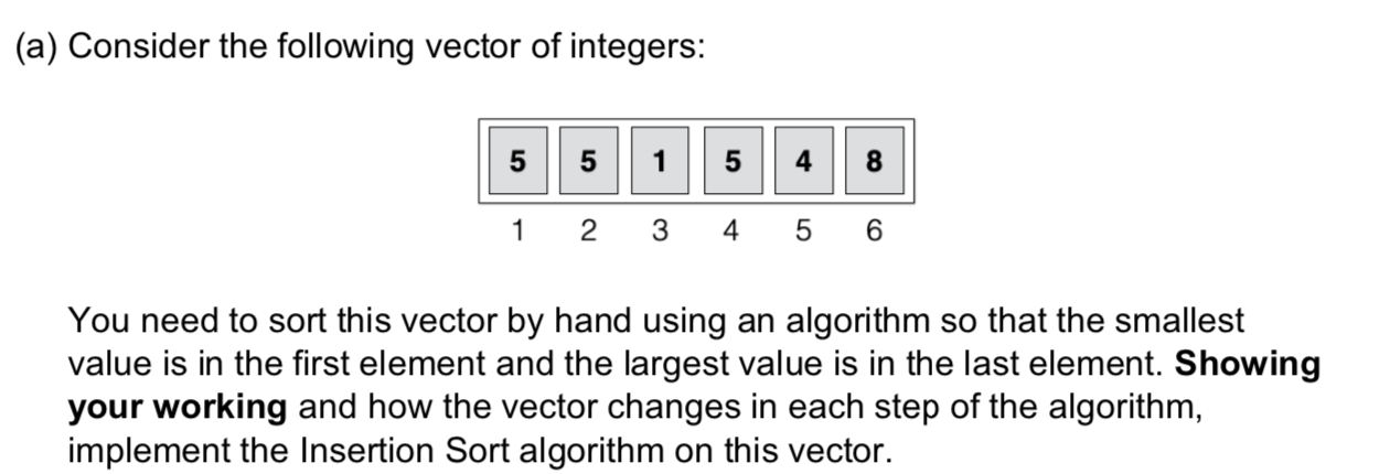 Solved (a) Consider the following vector of integers: 5 5 1 | Chegg.com