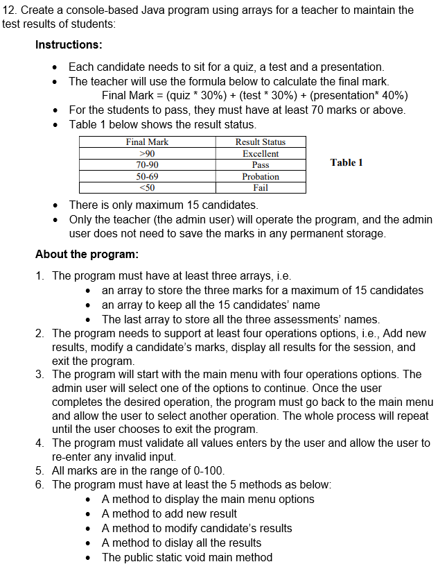 Solved + >90 12. Create a console-based Java program using | Chegg.com