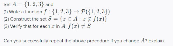 Solved Set A = {1,2,3} and (1) Write a function f : {1,2,3} | Chegg.com