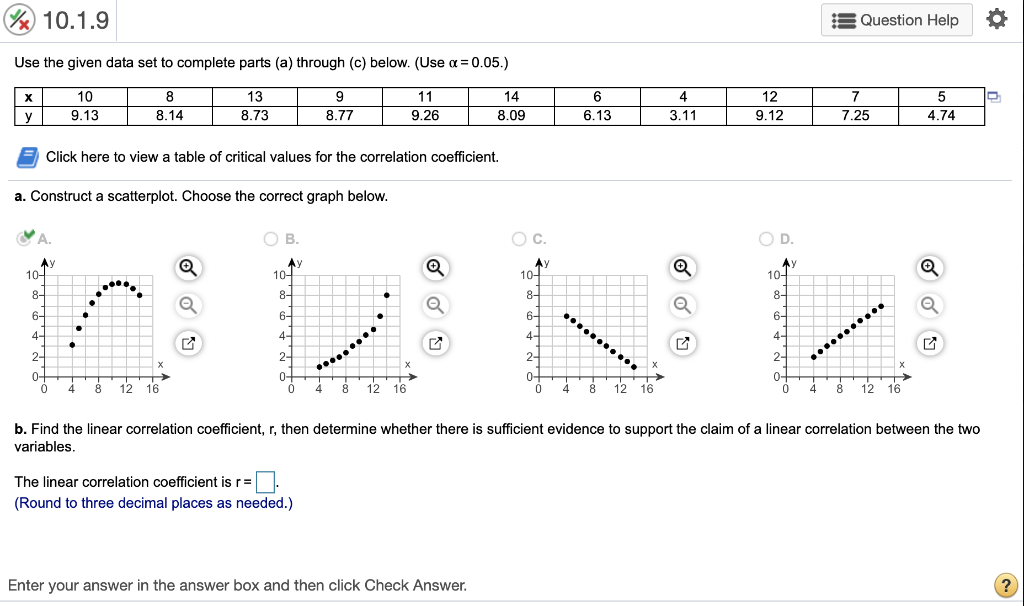Solved 10 1 9 Is Question Help Use The Given Data Set To