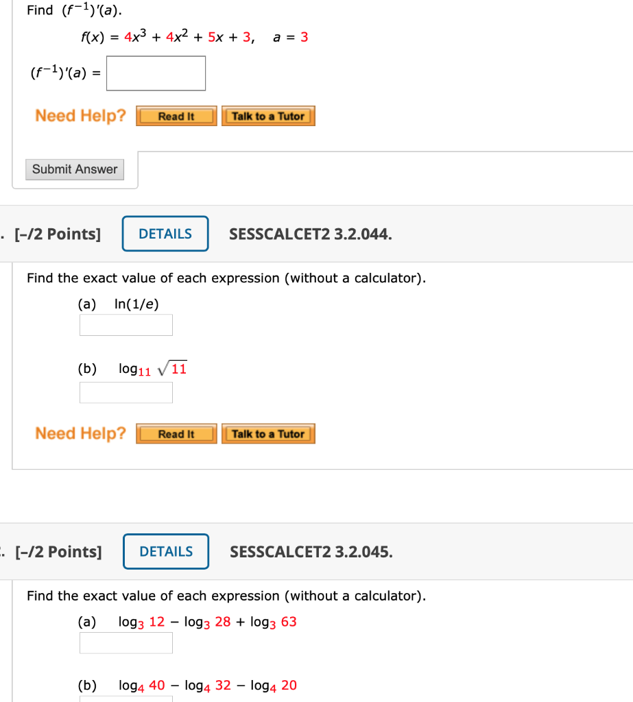 Solved Find (F-1)(a). f(x) = 4x3 + 4x2 + 5x + 3, + a = 3 | Chegg.com