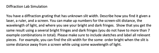Solved Diffraction Lab Simulation You have a diffraction | Chegg.com