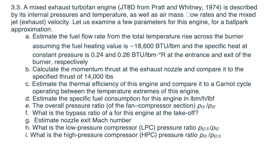 3.3. A mixed exhaust turbofan engine (JT8D from Pratt | Chegg.com