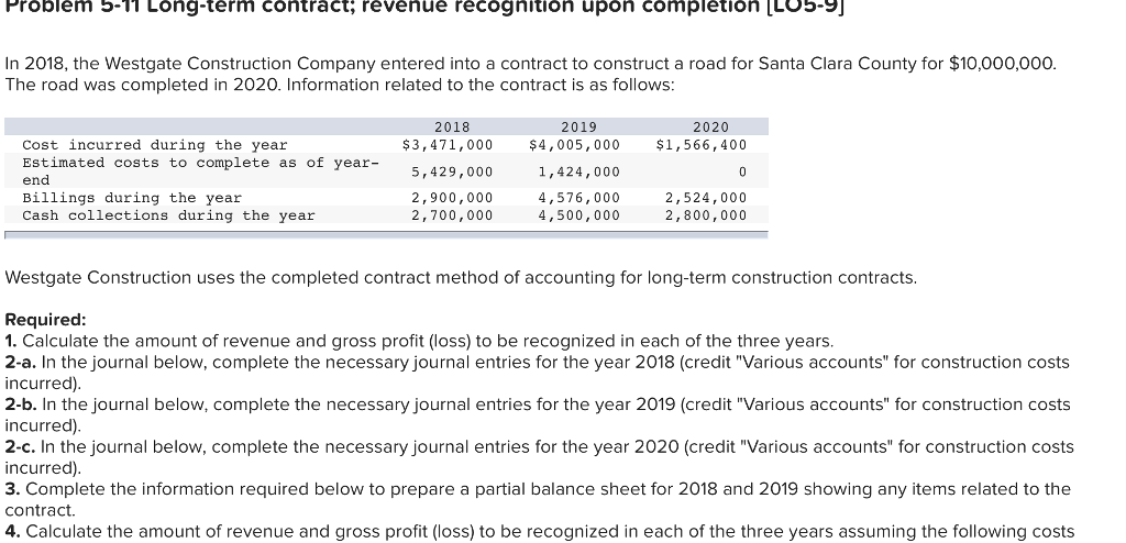 Solved Problem 5-11Long-term contract; revenue recognition | Chegg.com