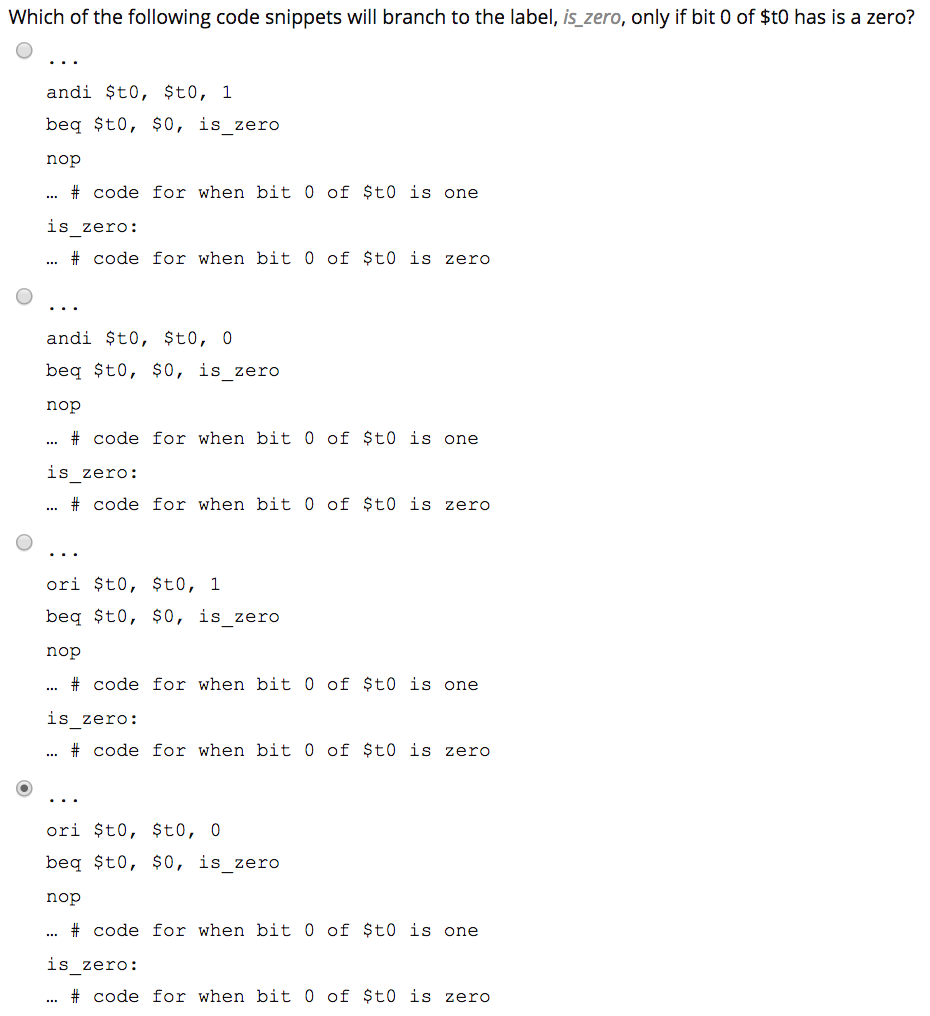 Solved Which of the following code snippets will branch to | Chegg.com