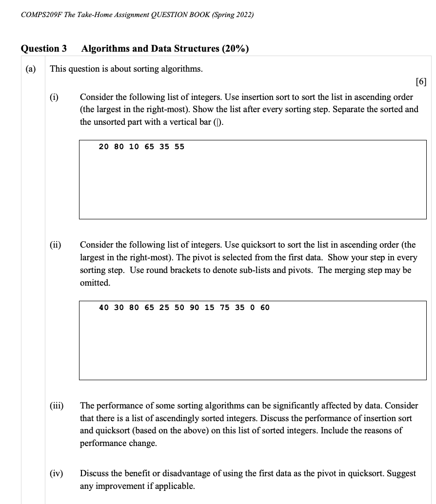 Solved COMPS209F The Take-Home Assignment QUESTION BOOK | Chegg.com