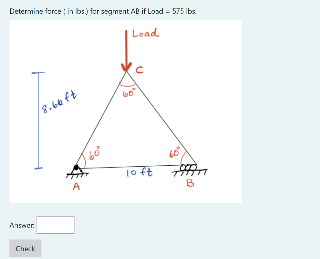 Solved Determine force ( in lbs.) for segment AB if Load = | Chegg.com