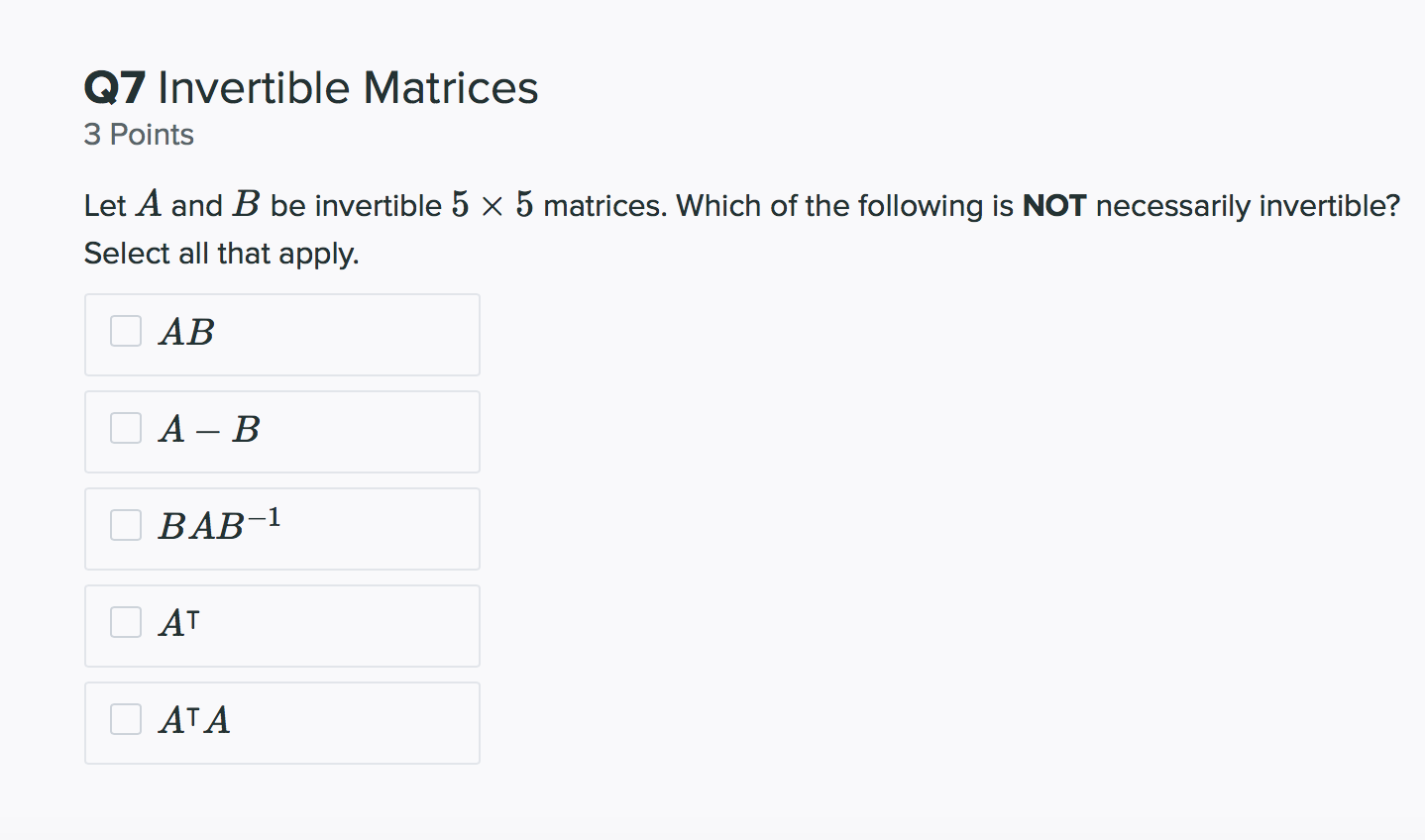 Solved Q7 Invertible Matrices 3 Points Let A and B be | Chegg.com