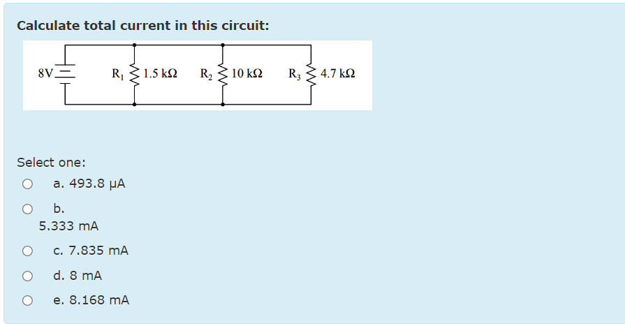 Solved Calculate total current in this circuit: 8V - R 1.5 k | Chegg.com