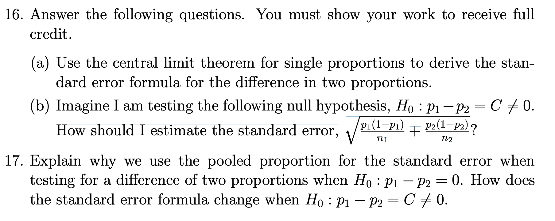 16. Answer the following questions. You must show | Chegg.com