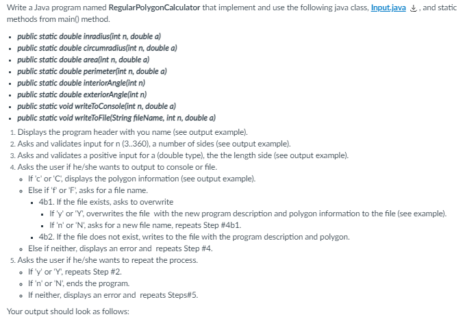 Solved Write a Java program named RegularPolygonCalculator | Chegg.com