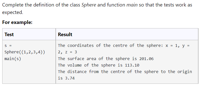 Solved Complete the definition of the class Sphere and | Chegg.com
