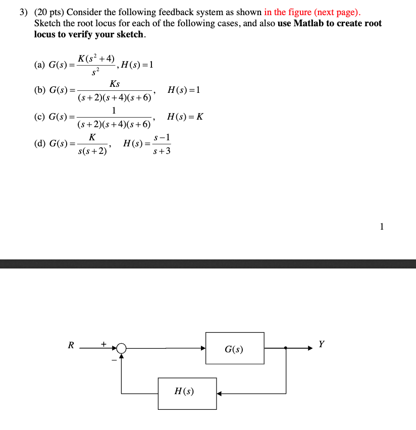 Solved 3) (20 pts) Consider the following feedback system as | Chegg.com