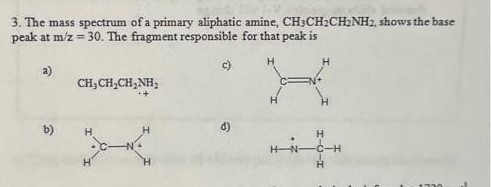 Solved 3. The mass spectrum of a primary aliphatic amine, | Chegg.com