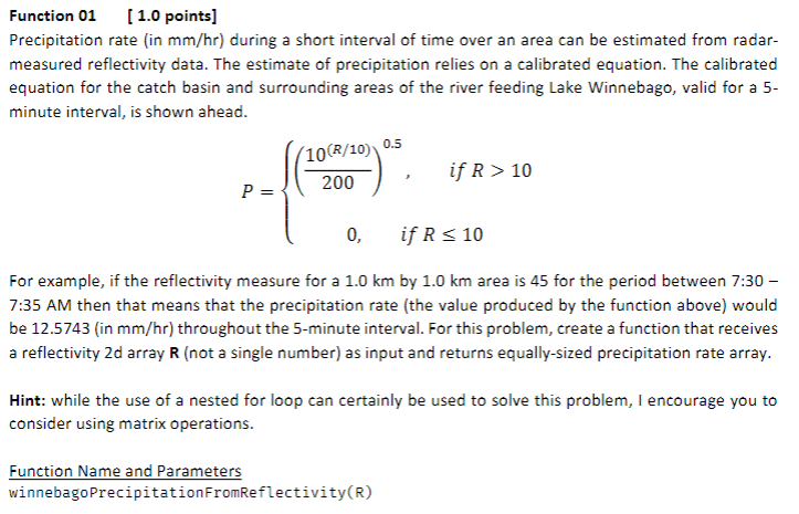 Solved Function 01 [ 1.0 points] Precipitation rate (in | Chegg.com