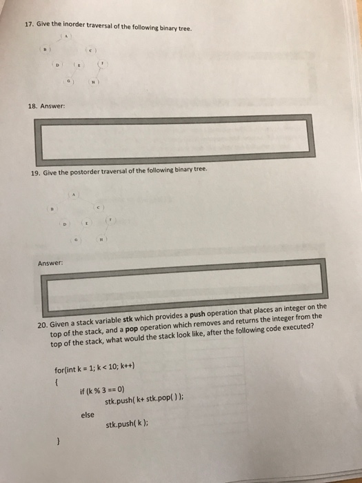 Solved Give the inorder traversal of the following binary | Chegg.com