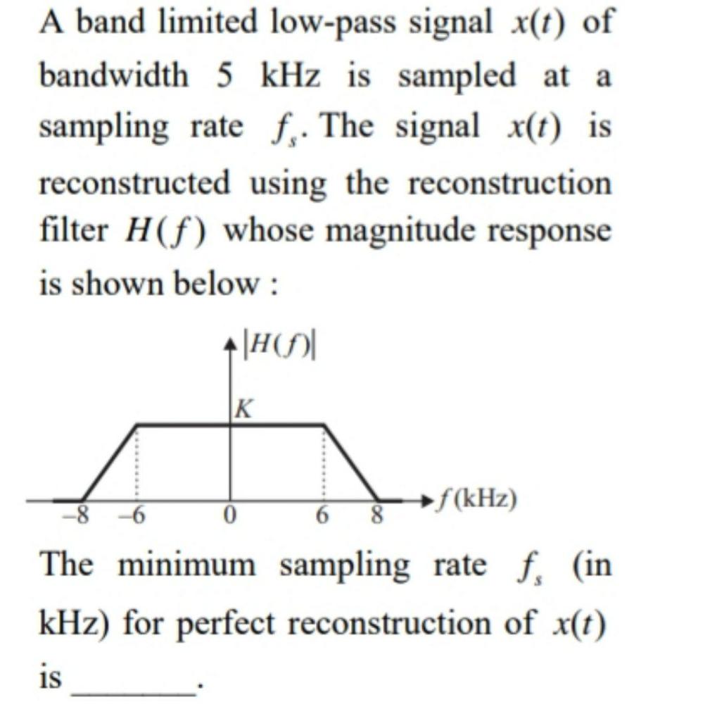 Solved A band limited low-pass signal x(t) of bandwidth 5 | Chegg.com