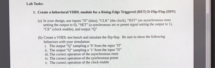Solved Lab Tasks: 1. Create a behavioral VHDL module for a | Chegg.com