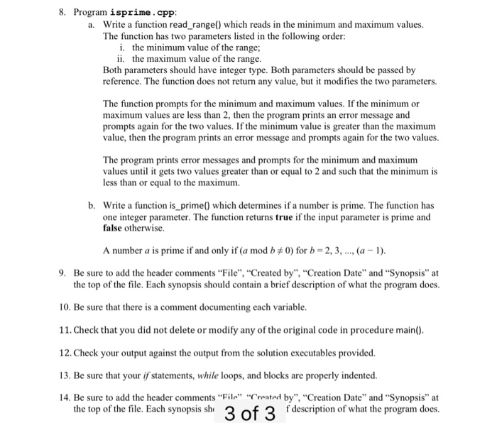 Solved 8 Program Isprime Cpp Write A Function Read Range