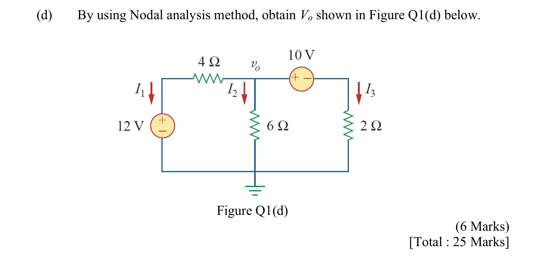 Solved (d) By using Nodal analysis method, obtain Vo shown | Chegg.com