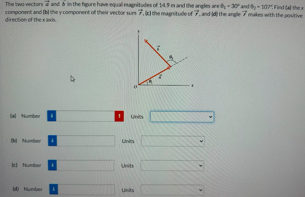Solved The two vectors a and b in the figure have equal | Chegg.com