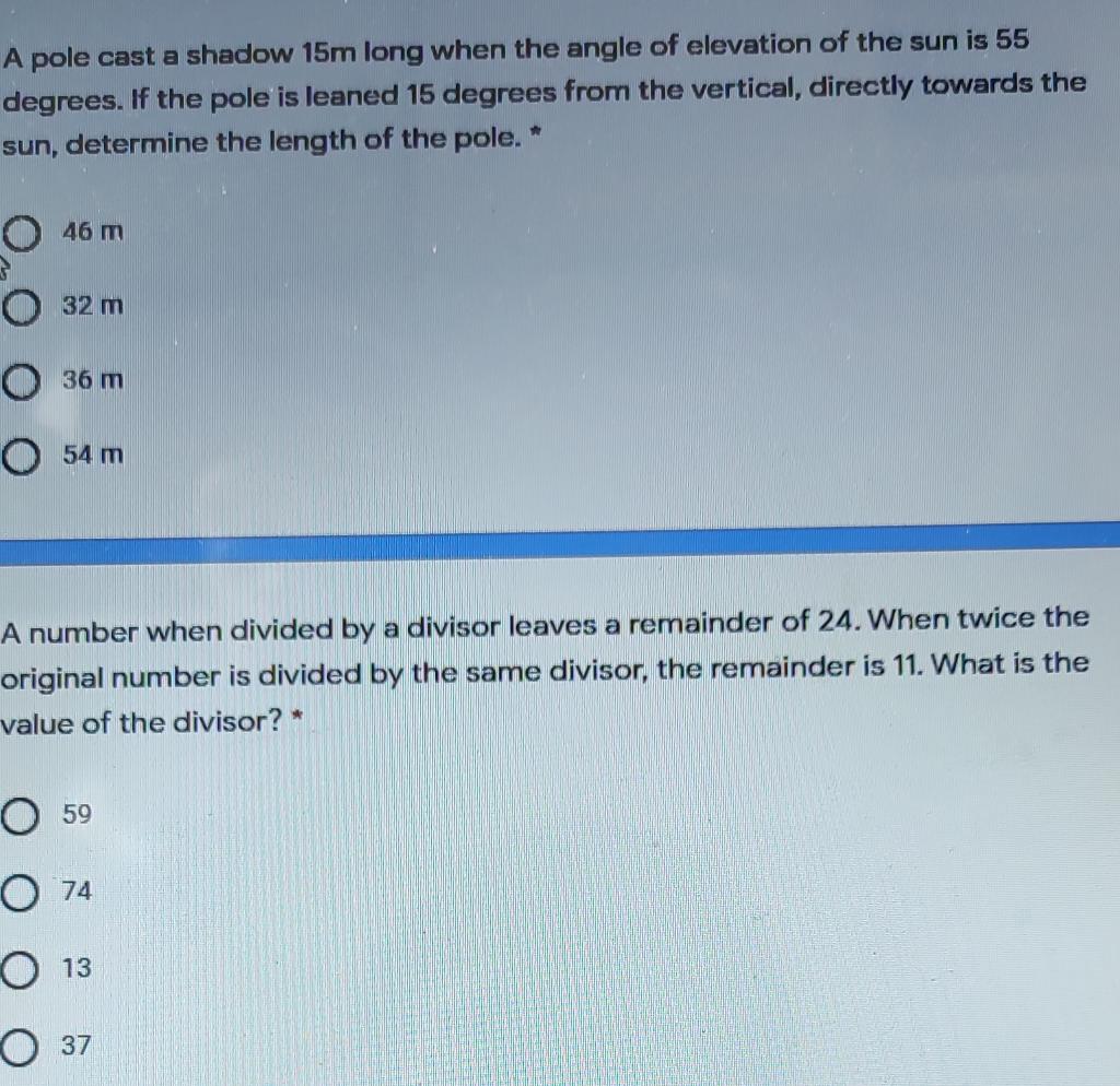 Solved A pole cast a shadow 15m long when the angle of | Chegg.com