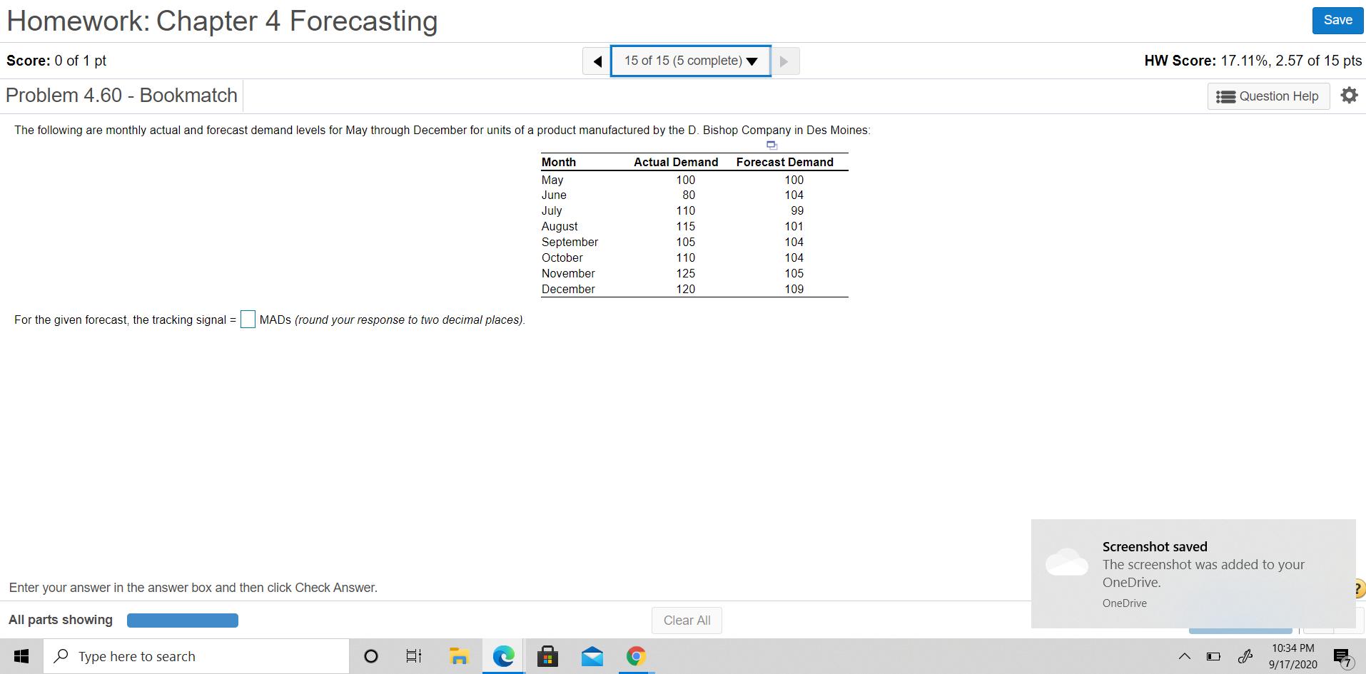 Solved Homework Chapter 4 Forecasting Save Score 0 2 Of 1