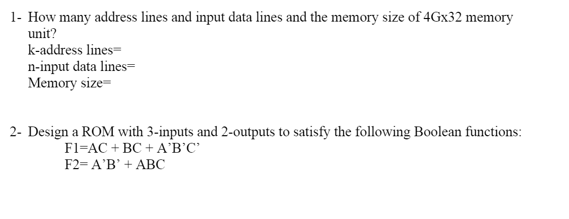 Solved 1- How many address lines and input data lines and | Chegg.com