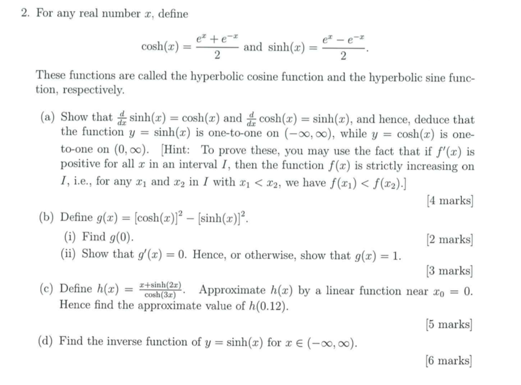 Solved For any real number r, define cosh(2 x) and sinh(z) = | Chegg.com