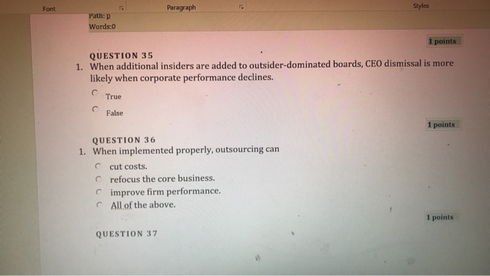 Solved Font Paragraph Styles 1points QUESTION 27 1. The | Chegg.com