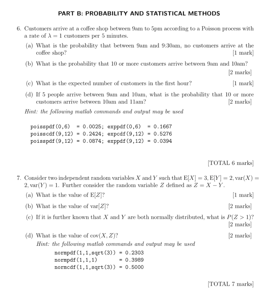 Solved PART B: PROBABILITY AND STATISTICAL METHODS 6. | Chegg.com