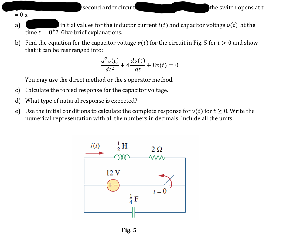 Solved =initial values for the inductor current i(t) ﻿and | Chegg.com