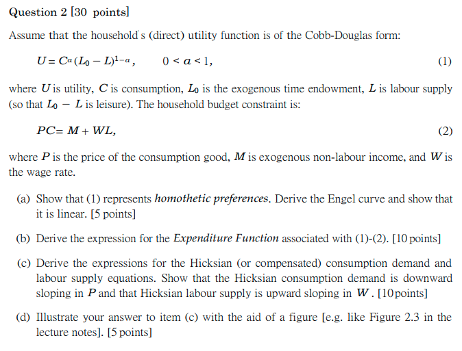 Solved Question 2 (30 points) Assume that the households | Chegg.com
