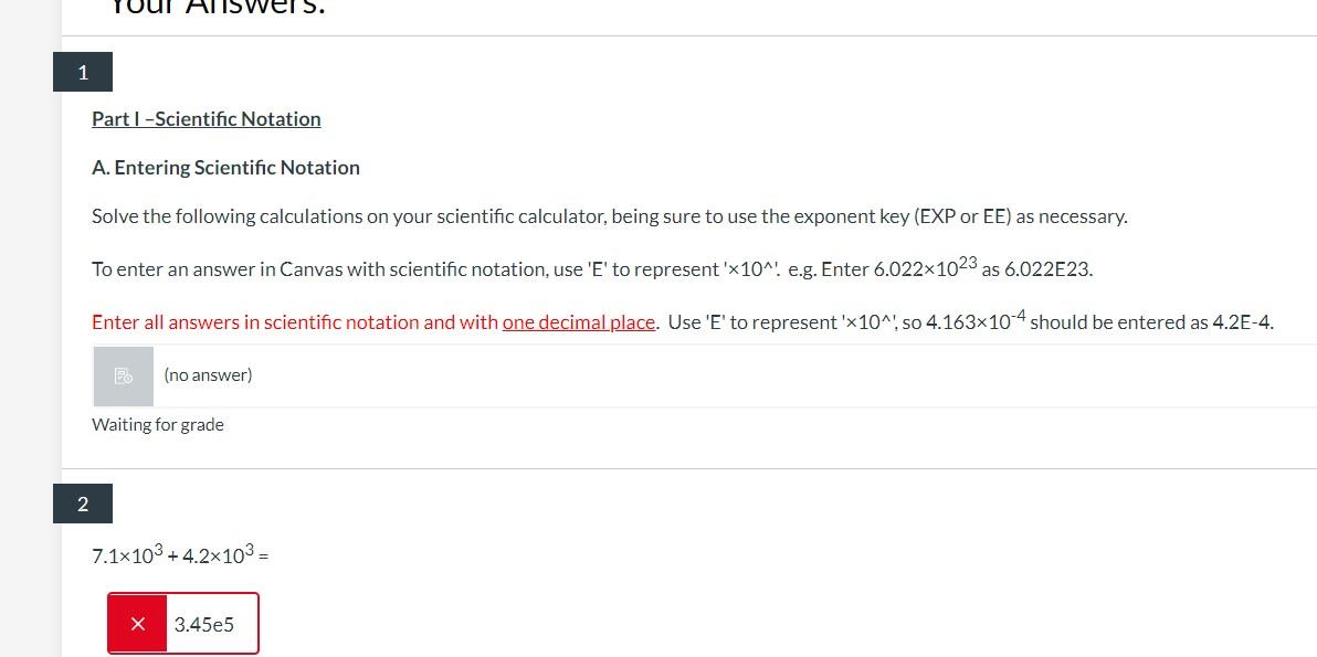 Solved Part I-Scientific Notation A. Entering Scientific | Chegg.com