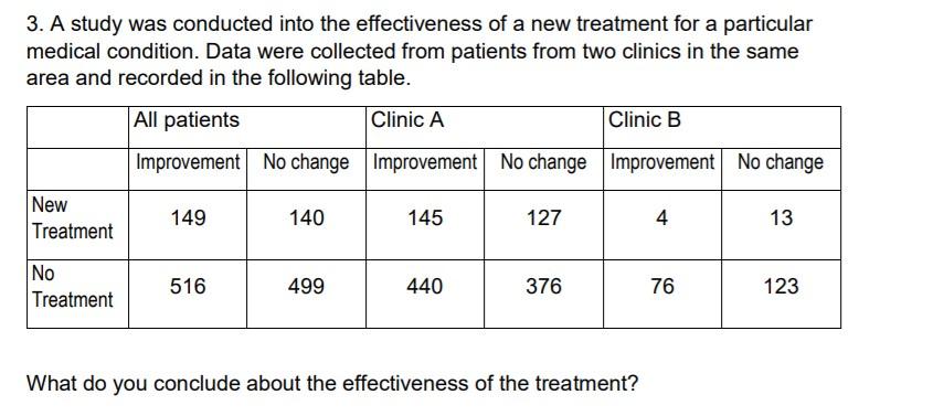 Solved 3. A study was conducted into the effectiveness of a | Chegg.com