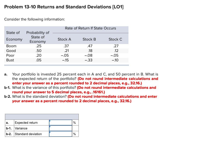 Solved Problem 13-10 Returns and Standard Deviations (L01) | Chegg.com