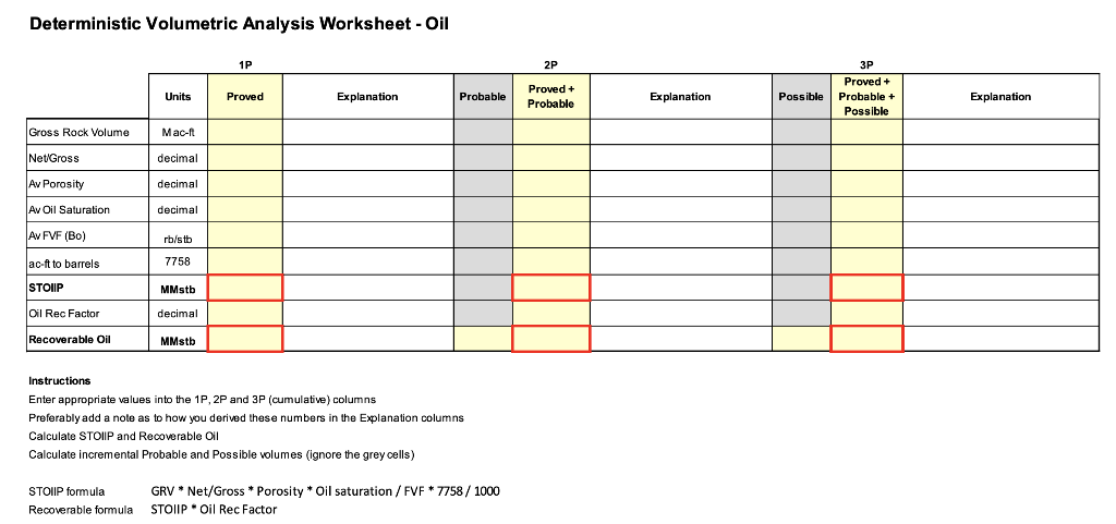 Deterministic Volumetric Analysis Worksheet - Oil 1P | Chegg.com