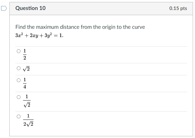 Solved Question 10 0.15 pts Find the maximum distance from | Chegg.com